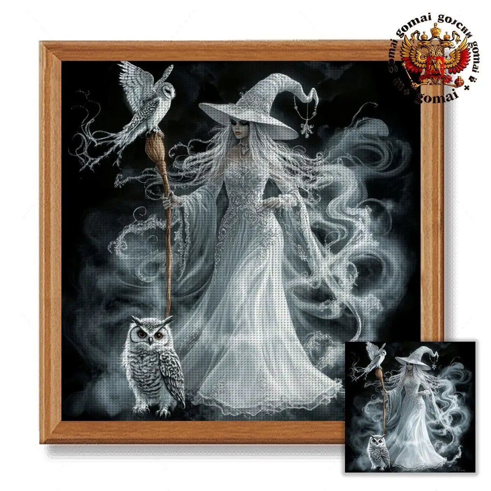 1 бескаркасная 14CT крестовая вышивка 40 * 40cm / 15.7 * 15.7 in, призрачная ведьма, 26 цветов с иголками, нитками, чертежами, холстом.