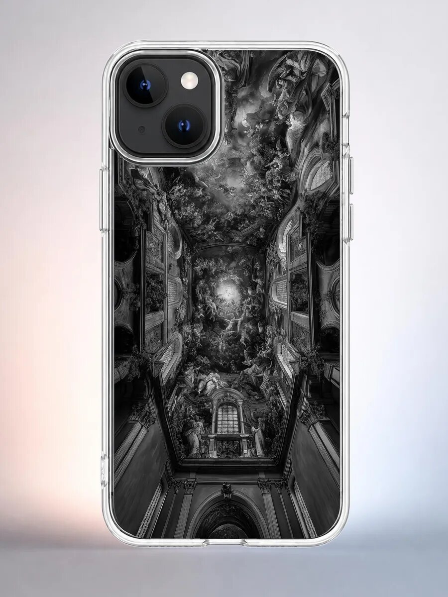 Чехол iPhone 14 барокко ангелы собор силиконовый прозрачный