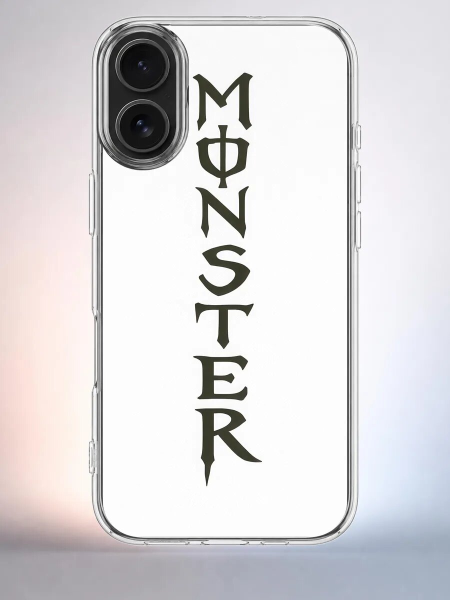 Чехол iPhone 16 monster надпись силиконовый прозрачный