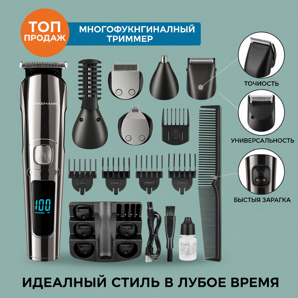 Триммер-бритва для бороды и волос DYKEMANN BARTHAARE GR-24