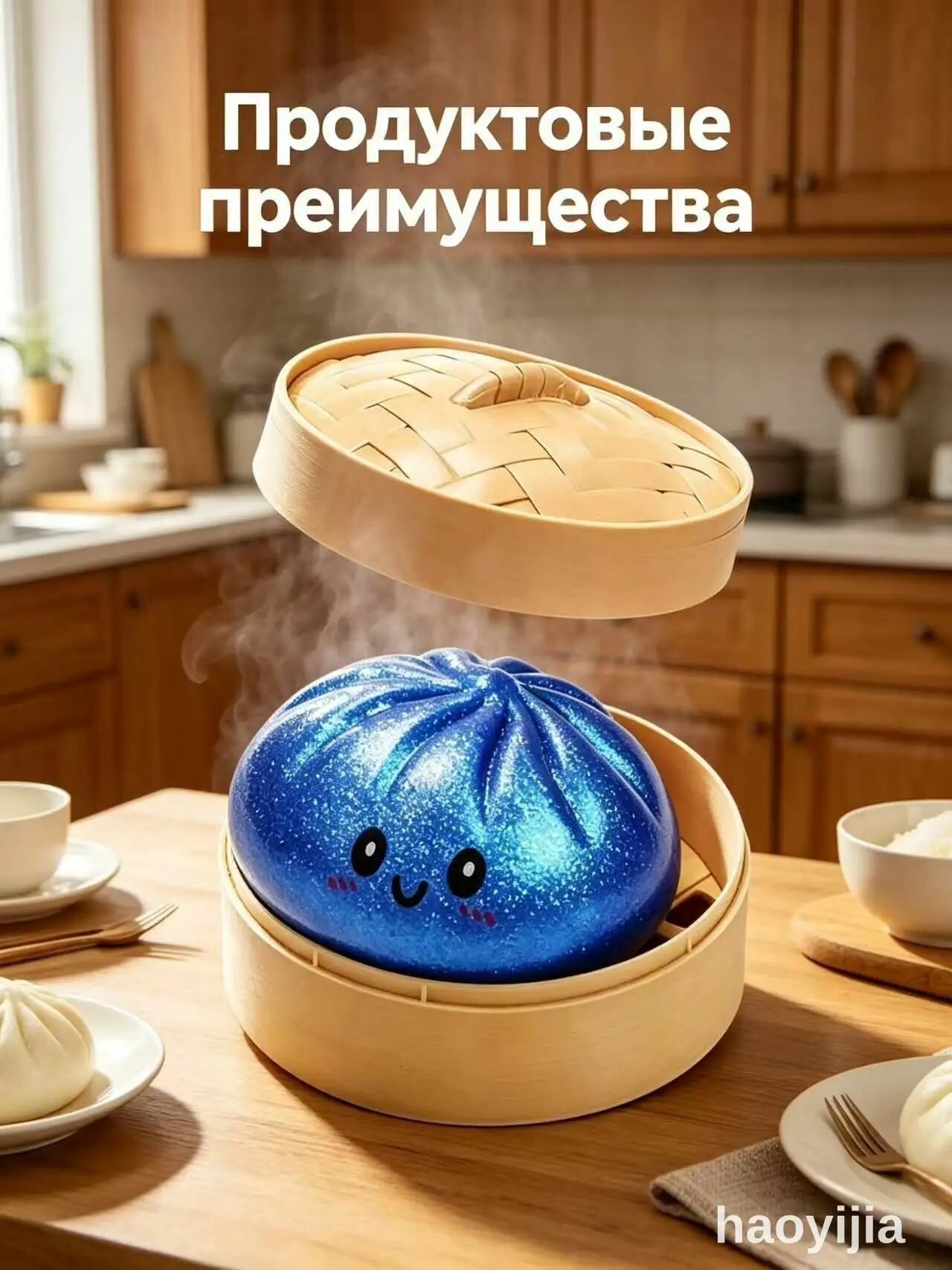 Антистресс-сквиш прозрачный с блестками, мягкая сжимаемая игрушка, 8.5 см