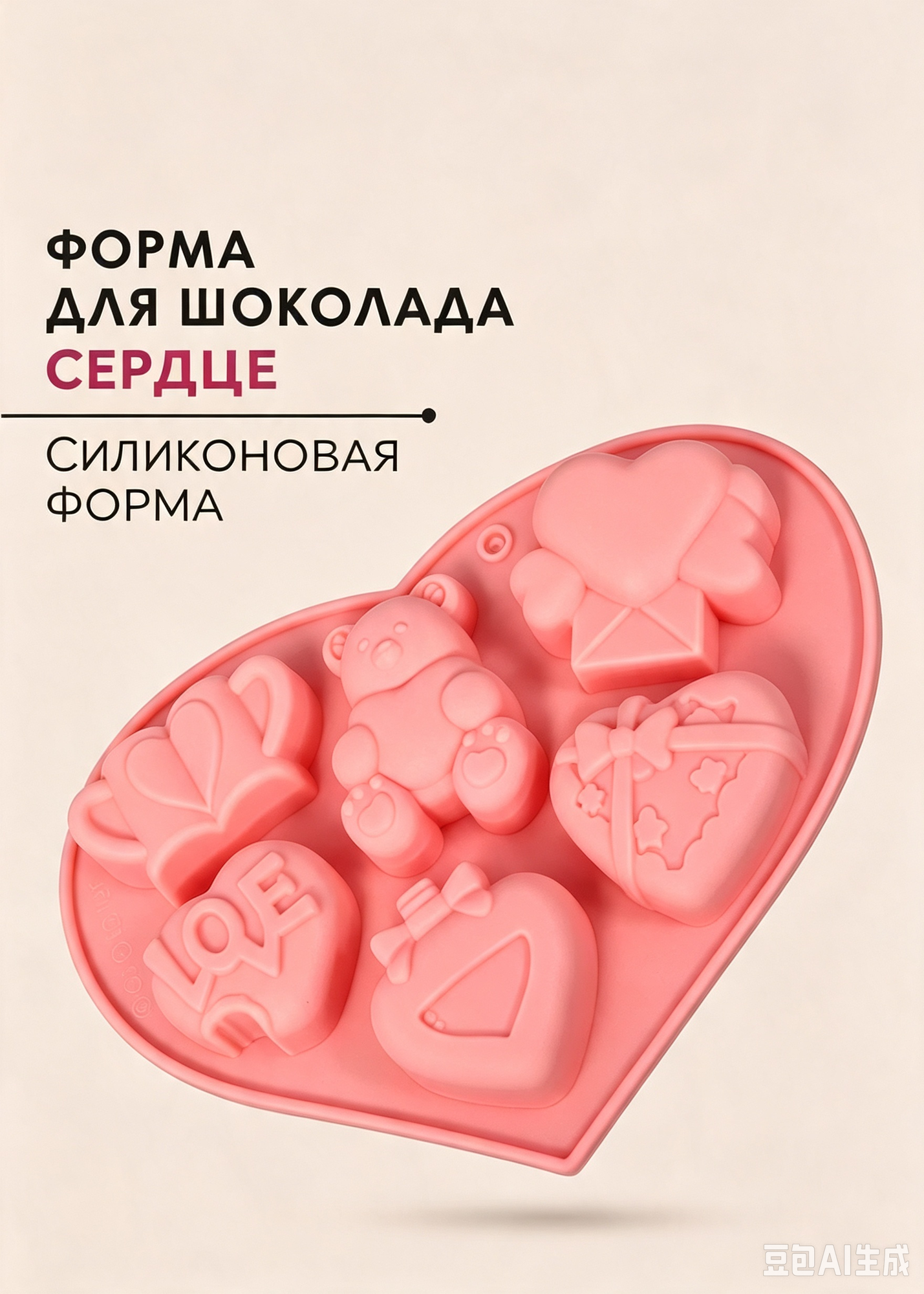 Форма, молд силикон для приготовления конфет Сердечки , размер 20,5х14х2 см.