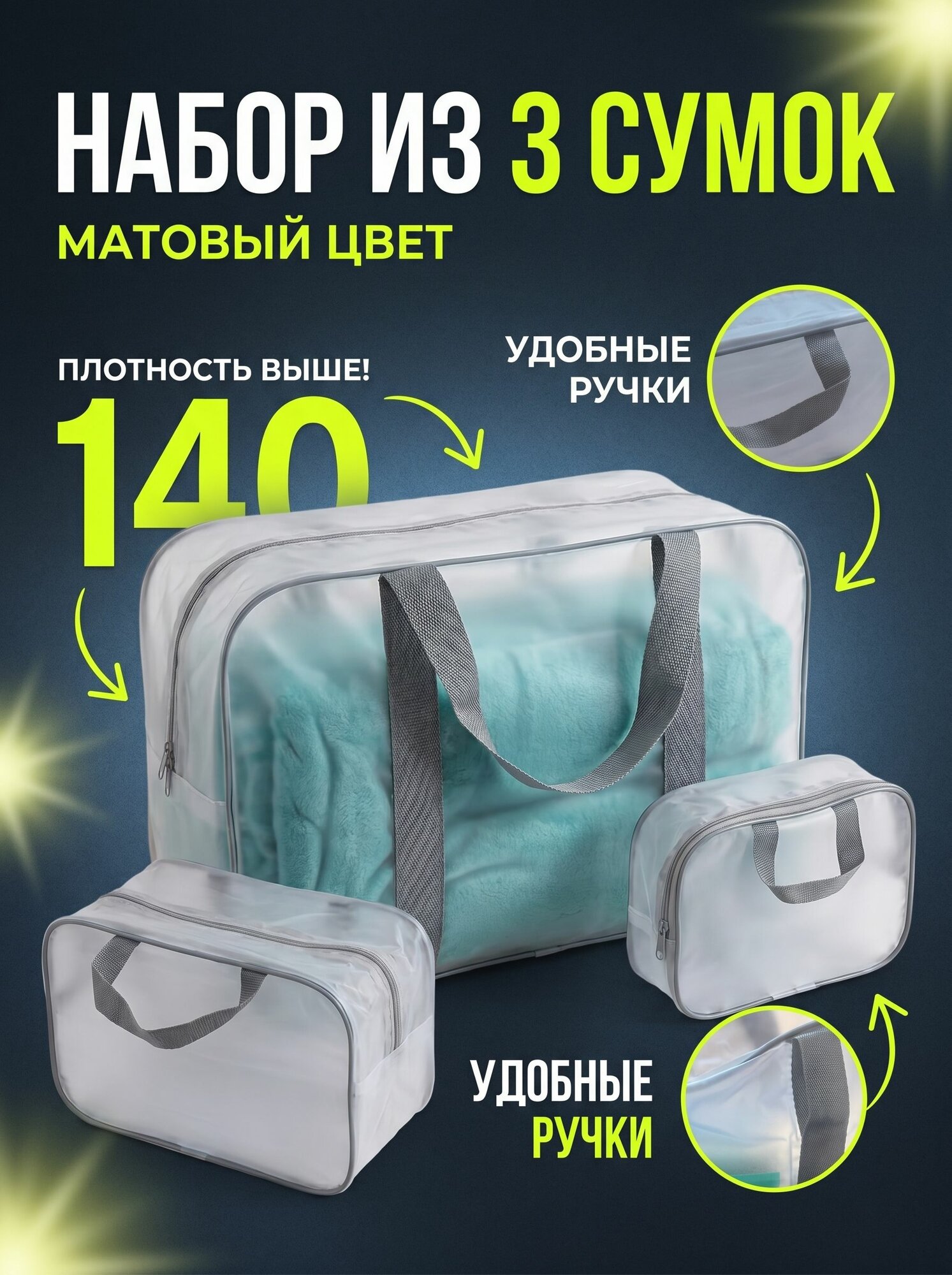 Сумки в роддом матовые для беременных набор 3 шт. Плотность 140!