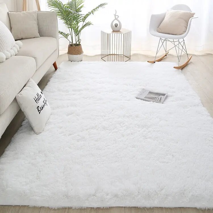 Пушистый серый ковёр для гостиной 50x80cm 19x31inch, Белый, Pure White
