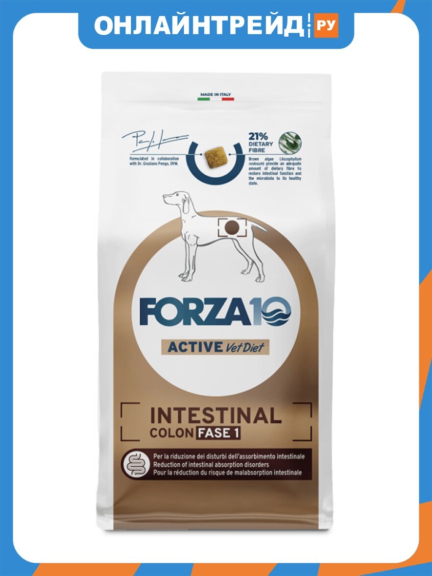 Корм сухой FORZA10 Active Intestinal Colon Fase 1 для взрослых собак с хроническими колитами с рыбой, 10 кг