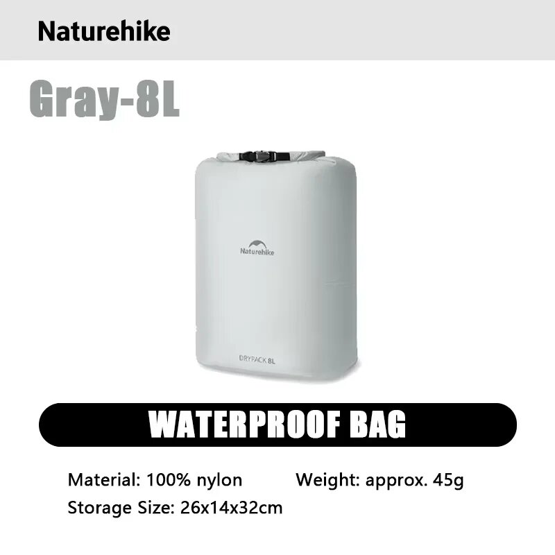 Водонепроницаемые сумки Naturehike из нейлона 2л 4л 8л Gray 8L