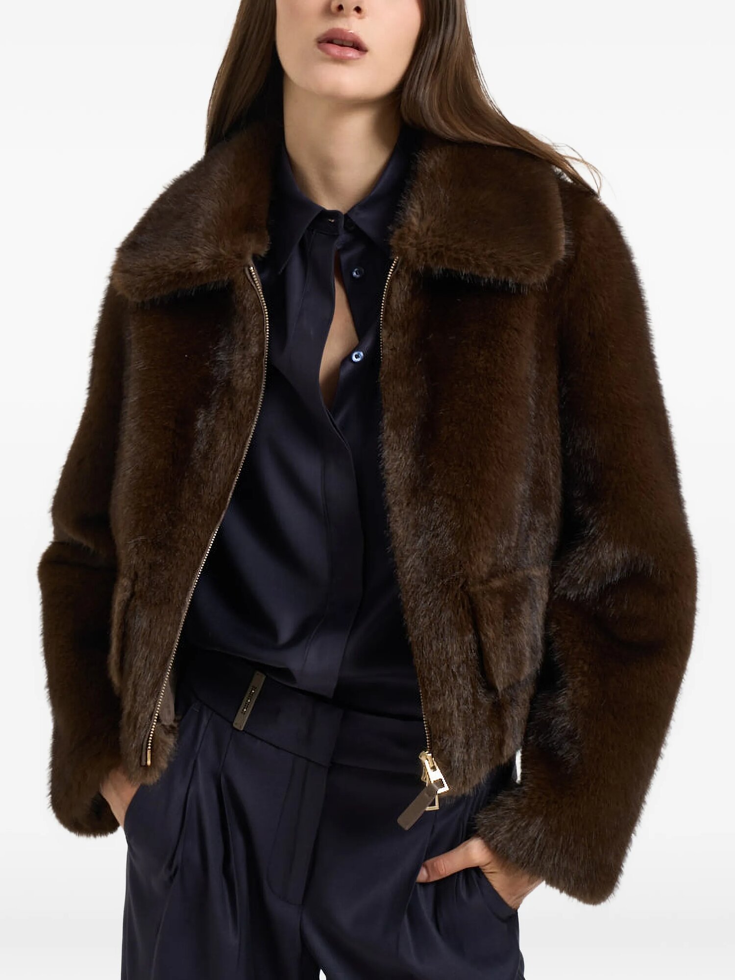 Пальто Faux-fur single-breasted coat