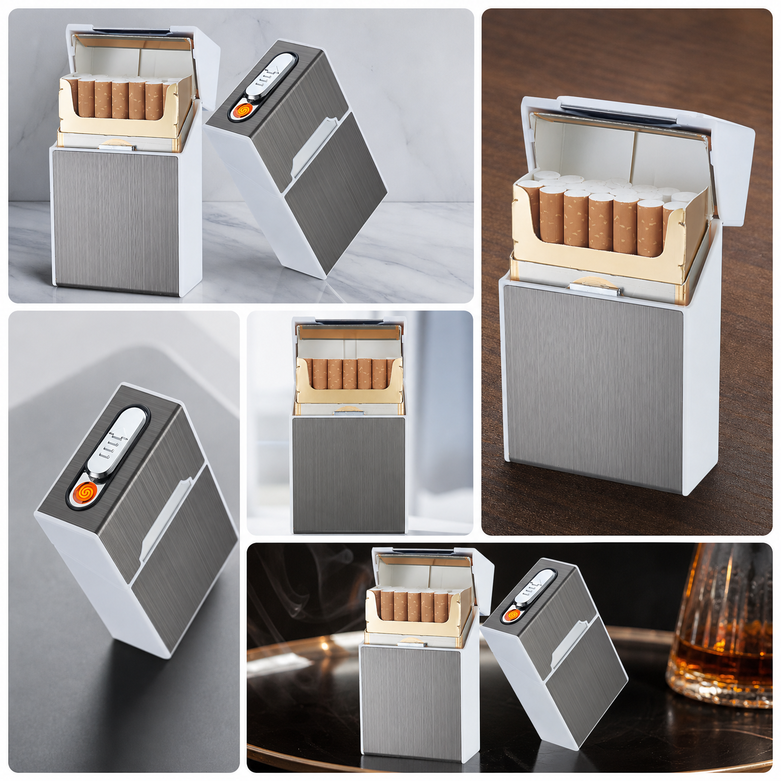 Портсигар металлический с USB зажигалкой, на магните, цвет серебро, 10х6х3 см, FatCat (Цвет товара: серебристый; Объем: 0.18 л)