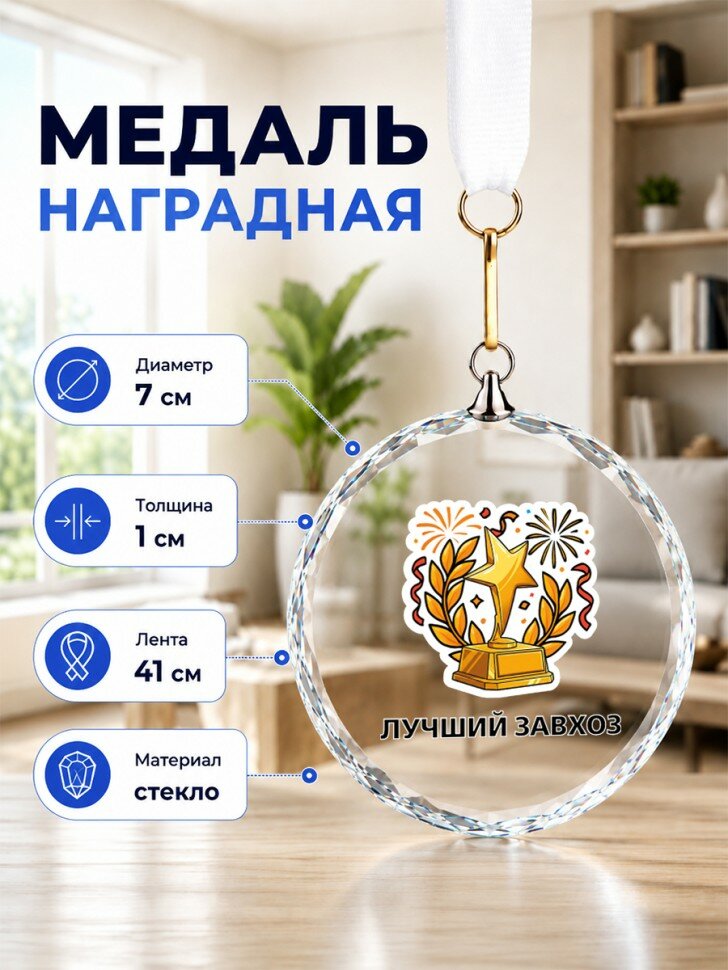 Наградная медаль из стекла с надписью "лучший завхоз"