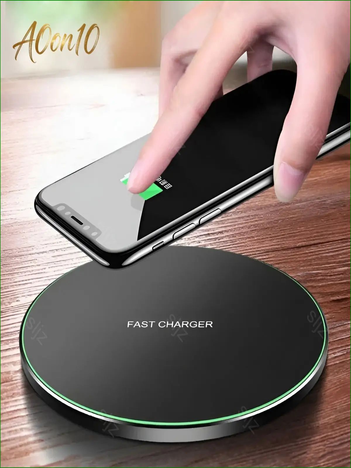 Беспроводное зарядное устройство, Быстрая беспроводная зарядка для Iphone, Samsung, Huawei, Honor, Xiaomi / 15Вт / Ультратонкое / Цвет Черный-yyy