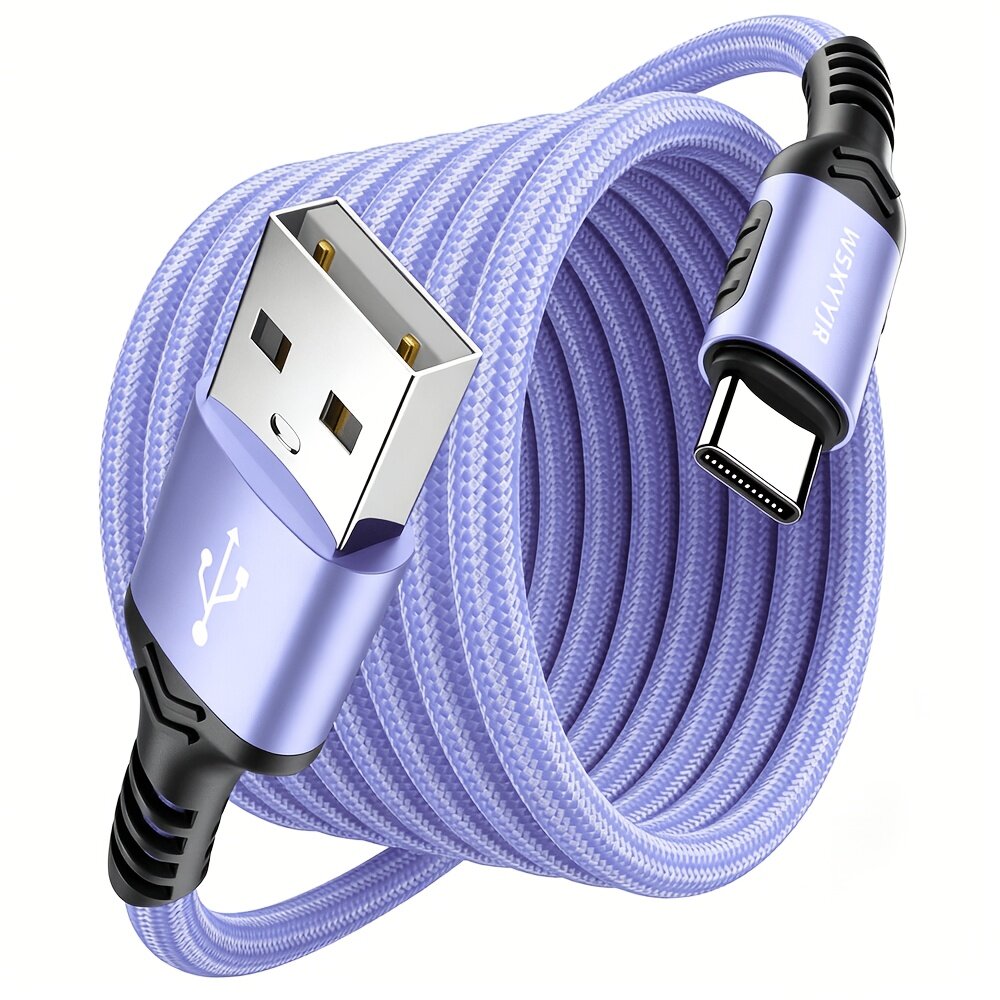 Кабель USB-C для быстрой зарядки и передачи данных, 60 Вт, в нейлоновой оплетке, лавандовый, длина 300 см