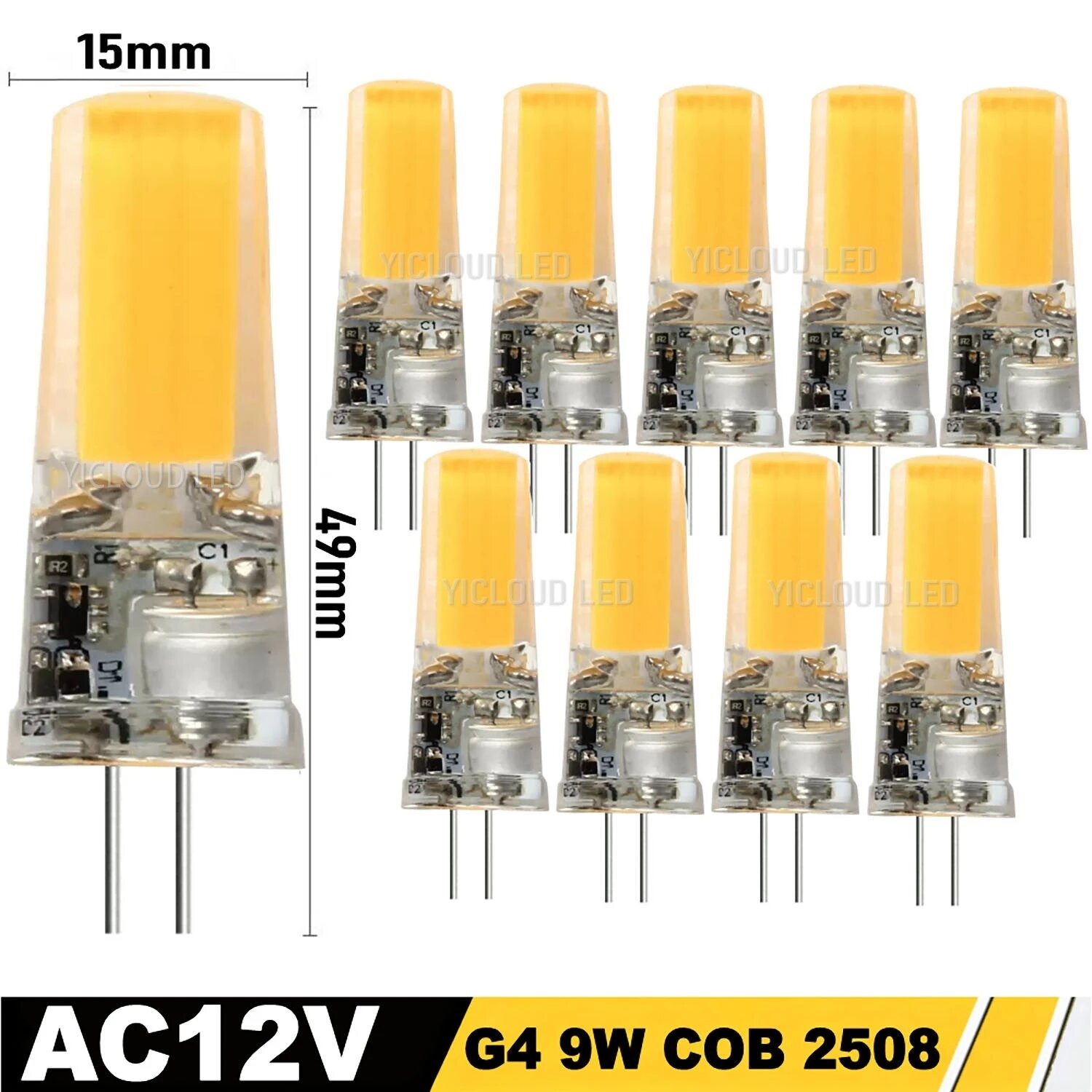 Светодиодные лампы G4 COB 6-9 Вт 10 шт G4 AC12V 9W, Warm White