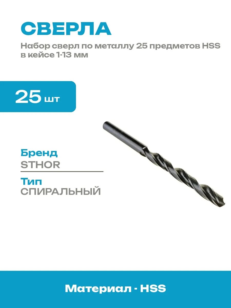 Сверла по металлу HSS набор 25 штук цилиндрический хвостовик