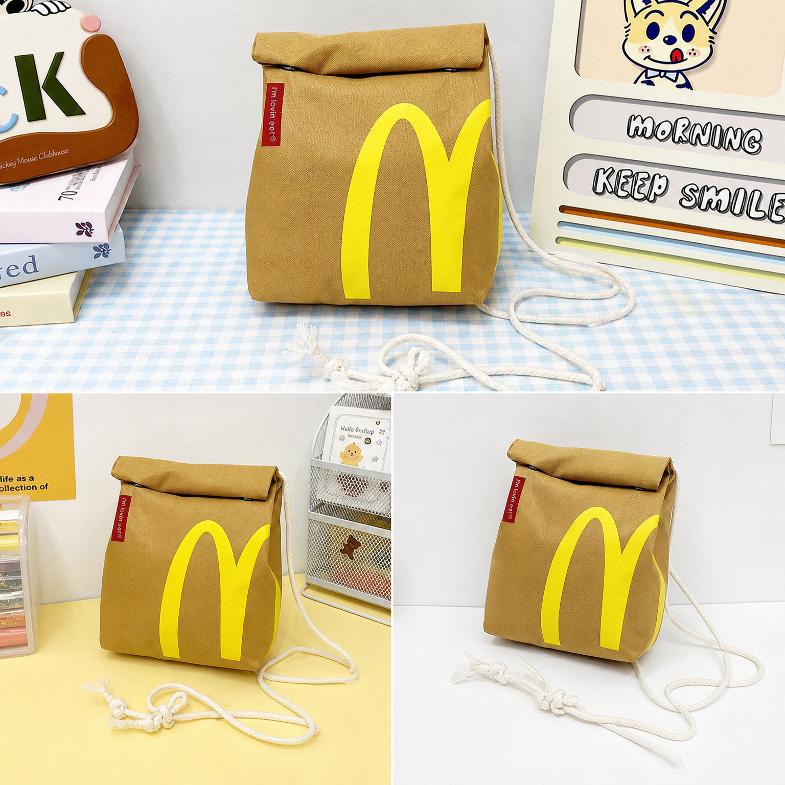 Рюкзак McDonald`s, школьный, унисекс, для средней и старшей школы, бежевый, нейлон (Объем: 13 л)