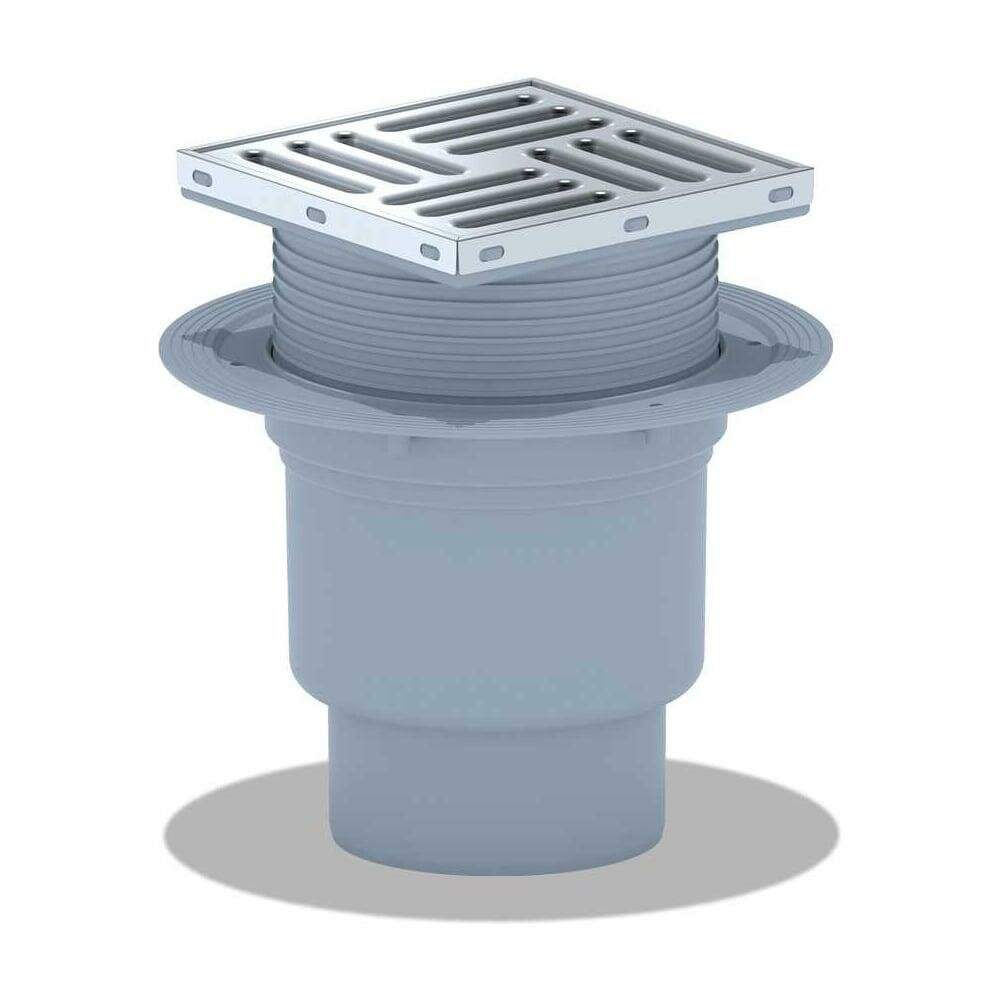 Трап АНИ Пласт вертикальный выпуск 110 мм, регулирующий, с решеткой 15x15 см, нерж. c сухим затвором TQ1712