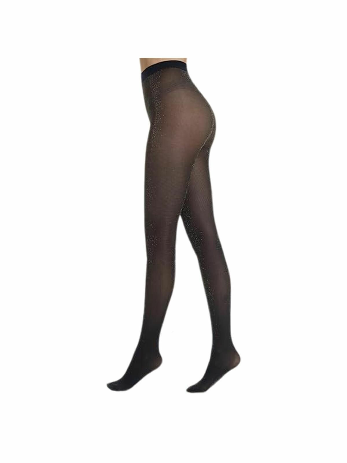Блестящие тонкие колготки для женщин, Черный