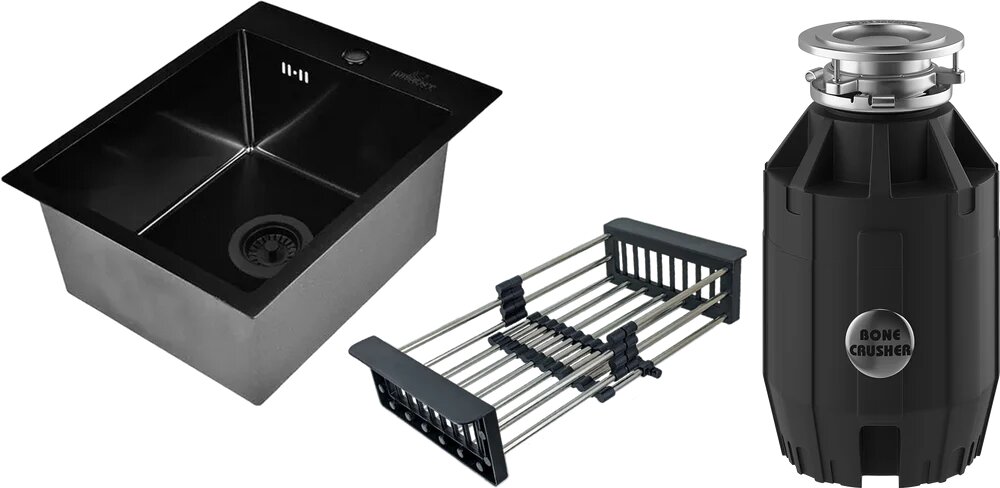 Комплект Мойка Wisent 4050B 40x50, графит, нержавеющая сталь / Измельчитель Bone Crusher BC 910-AS электрический, нержавеющая сталь