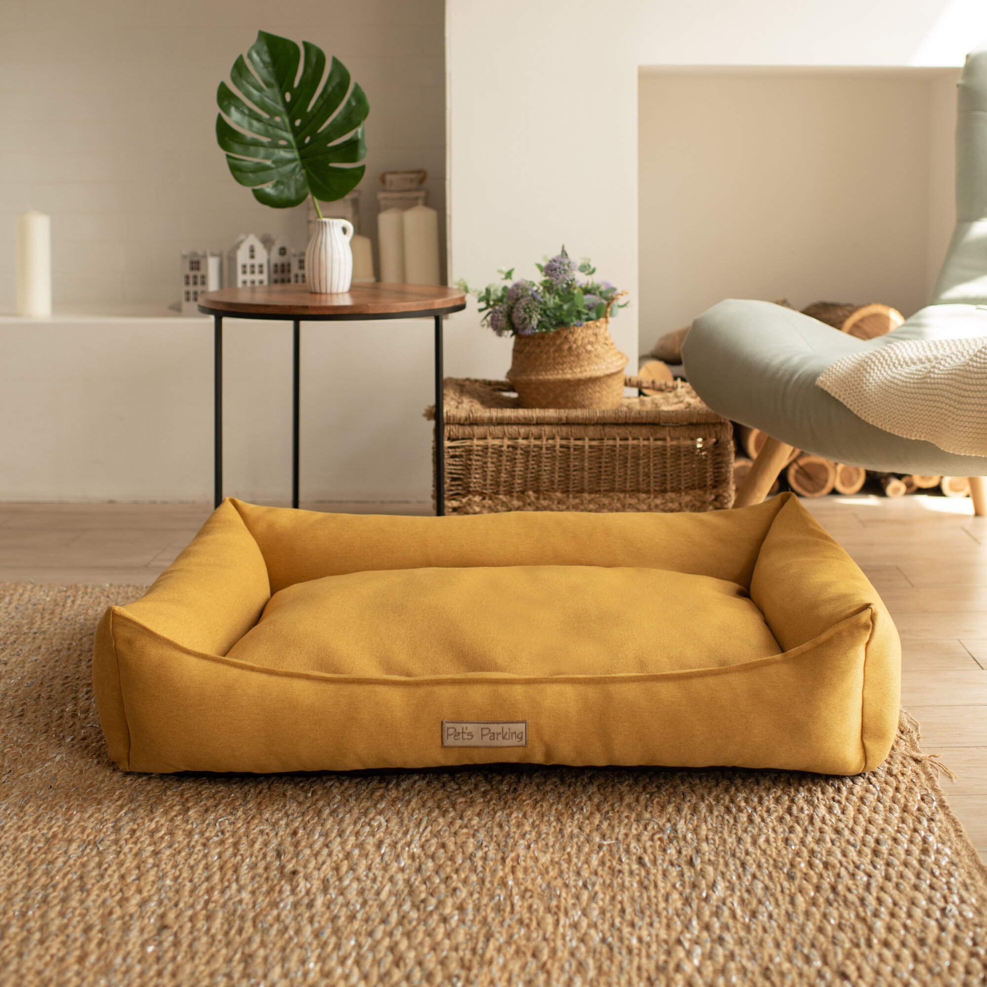 Лежанка для животных со съемным чехлом Pet's Parking, размер L 96x67, желтая