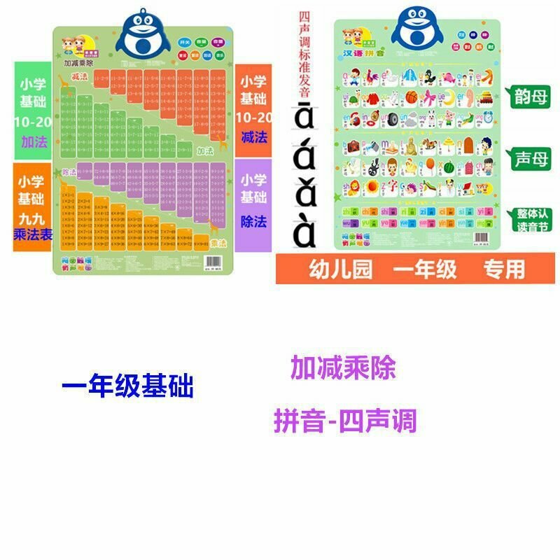 Детские таблицы сложения, вычитания, умножения и деления со звуком, настенная таблица умножения, материалы для раннего обучения фонетике и произношению.