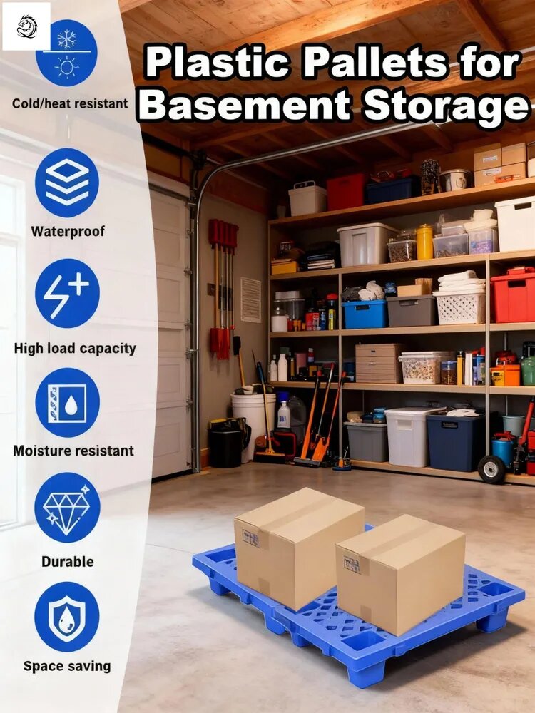 Пластиковые паллеты для хранения 50x30x10 см синие складные поддоны из полиэтилена для гаража, склада, гаража, улицы,2 шт