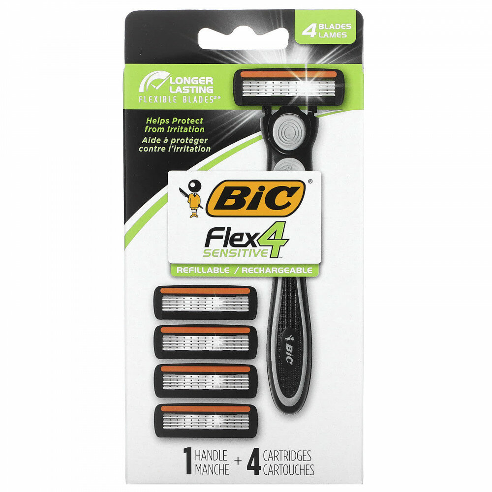 BIC, Flex 4 Sensitive, 1 станок, 4 картриджа