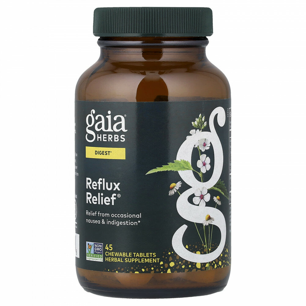 Gaia Herbs, Reflux Relief, 45 жевательных таблеток