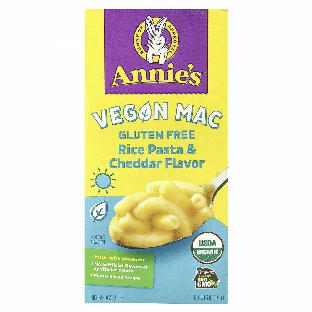 Annie's Homegrown, Vegan Mac, рисовая паста и чеддер, 170 г (6 унций)