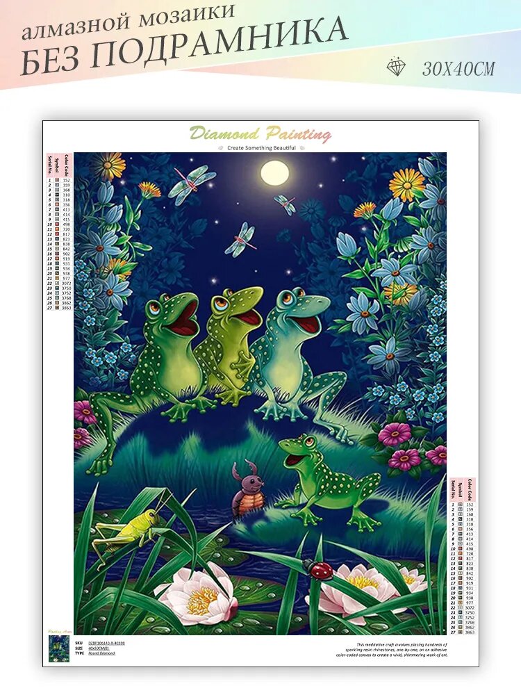 Алмазная мозаика, картина стразами 30х40 без подрамника"Мультяшная лягушка"