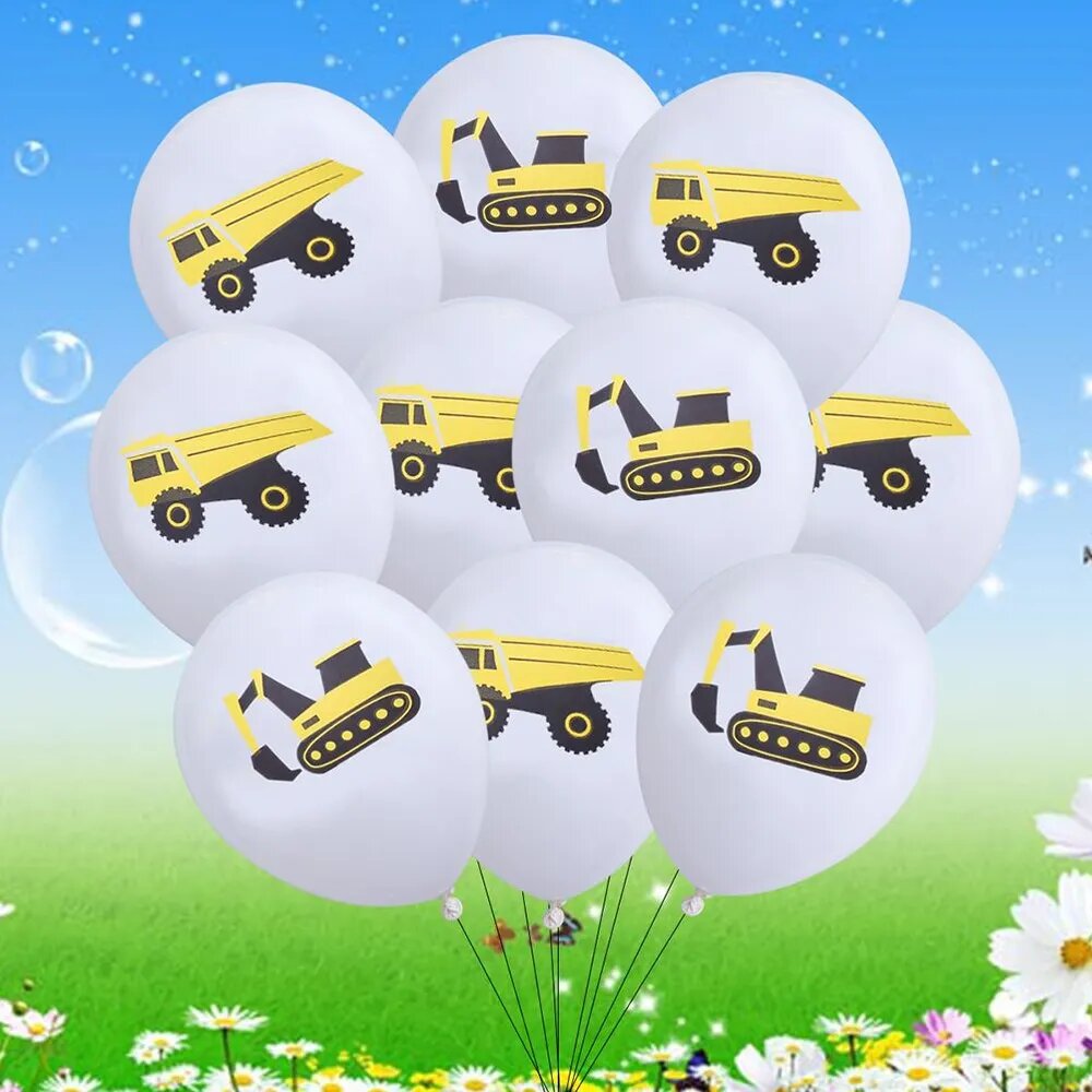 20 Штук Латексных Шаров, Для Оформления Праздников, С Образами Экскаватора И Грузовика