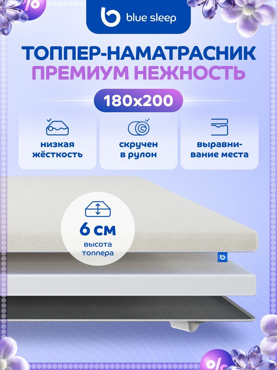 Топпер матрас 180х200 для кровати и дивана, Blue Sleep Нежность