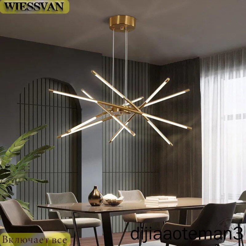 Светодиодная люстра WIESSVAN LED, 12 ламп, акриловый плафон, 4500K, теплый белый свет, золотой/белый цвет, 1000 мм