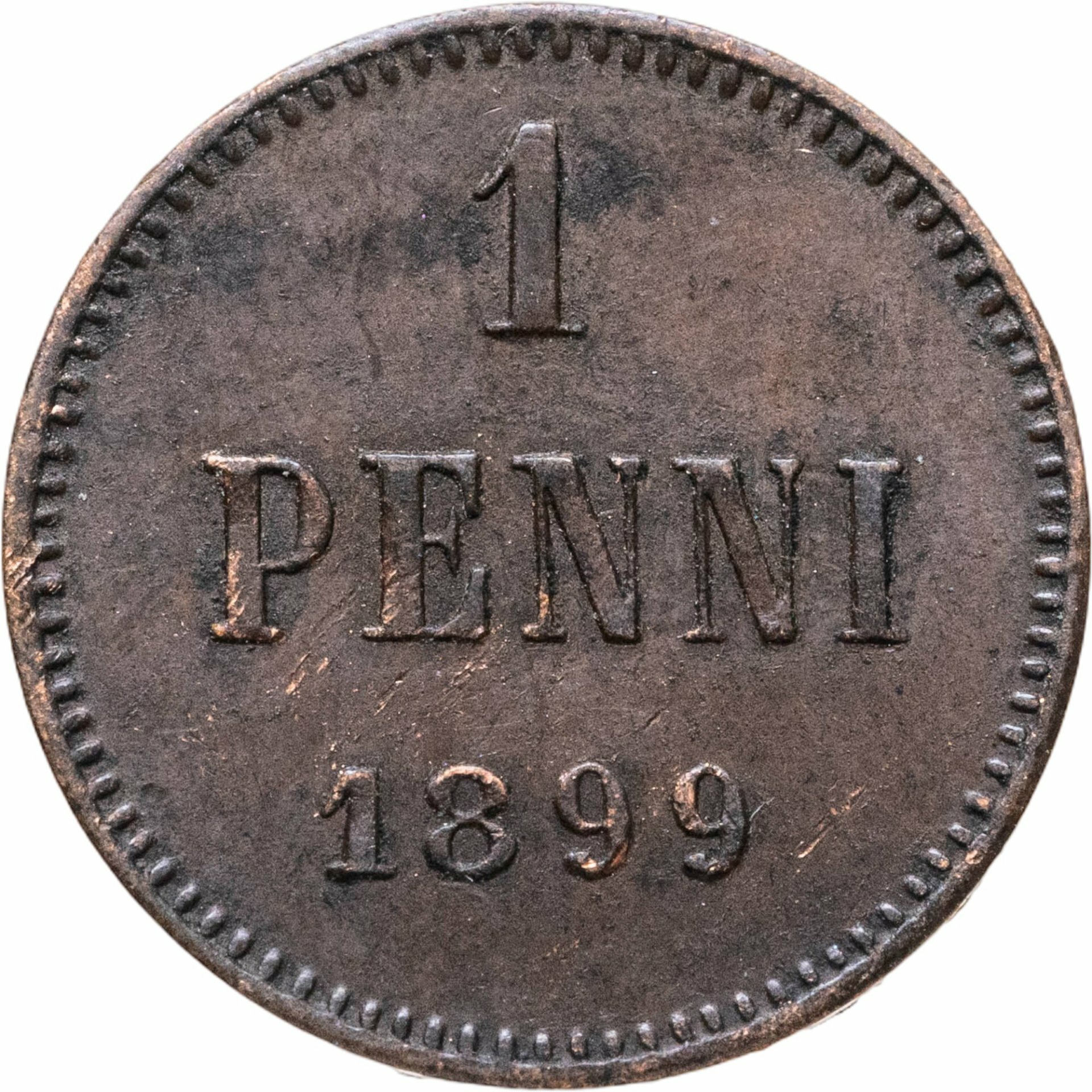 1 пенни 1899, монета для Финляндии, Медь, в сохранности XF