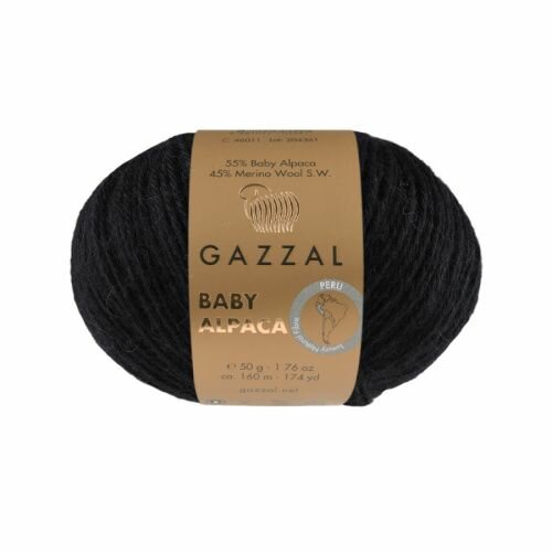 Пряжа Gazzal Baby Alpaca 46037 (5 мотков по 50г/160м) чёрный