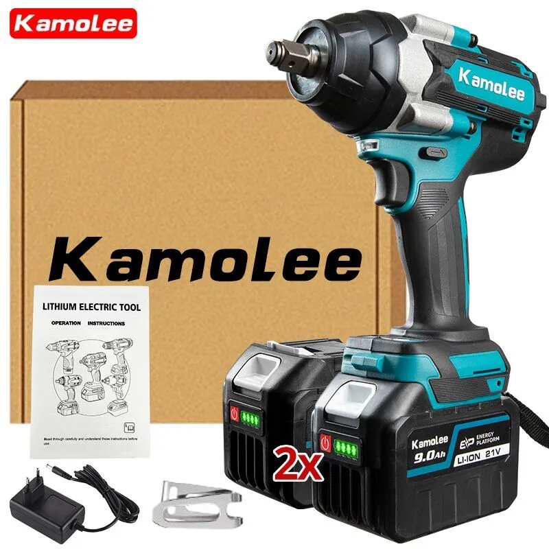 Kamolee Tool DTW700 2100N. m Электрический Ударный Гайковерт С Высоким Крутящим Моментом 1/2 Дюйма, Совместимый С Аккумулятором - 2 Аккумулятора 9,0 Ач