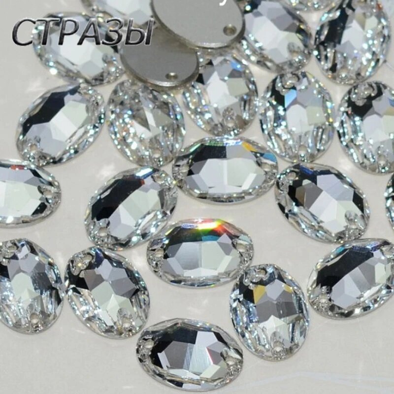 Стразы хрустальные овальные 17x24mm, Crystal AB, 9шт