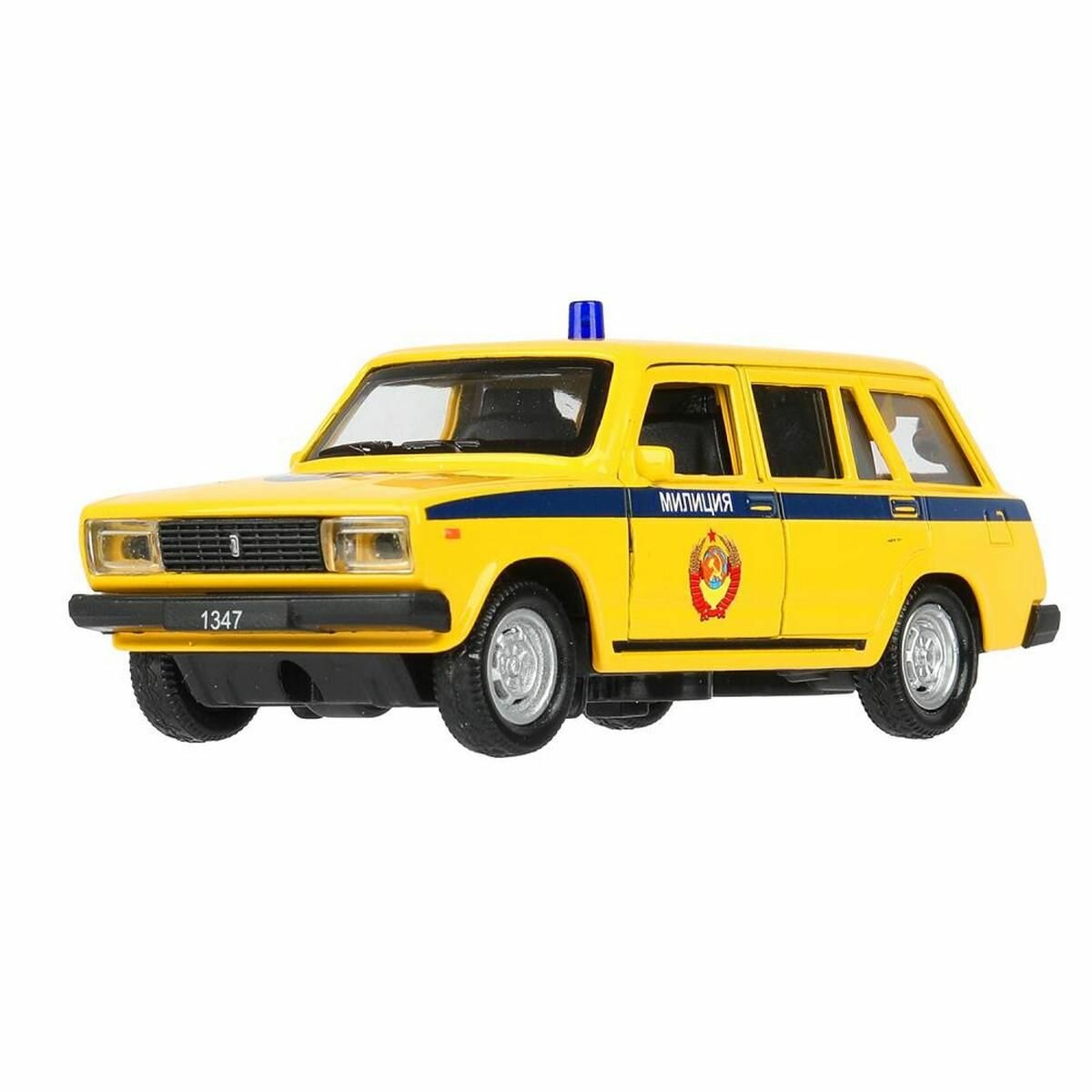 Модель Технопарк металлическая Милиция ВАЗ-2104 Жигули (12см, инерционная, двери, багажник, свет-звук)