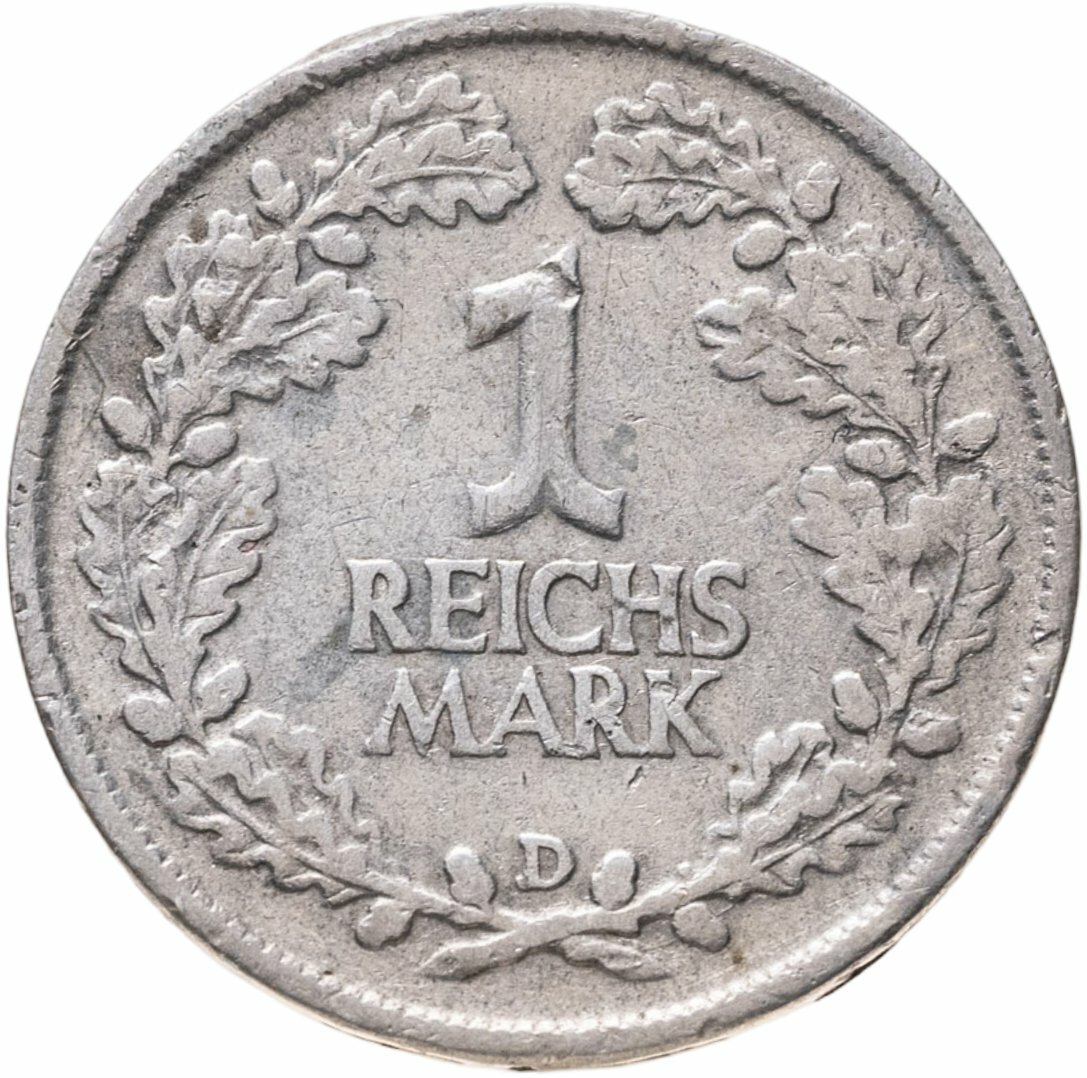 Германия 1 рейхсмарка reichsmark 1925 "D", Серебро 500, в сохранности VF