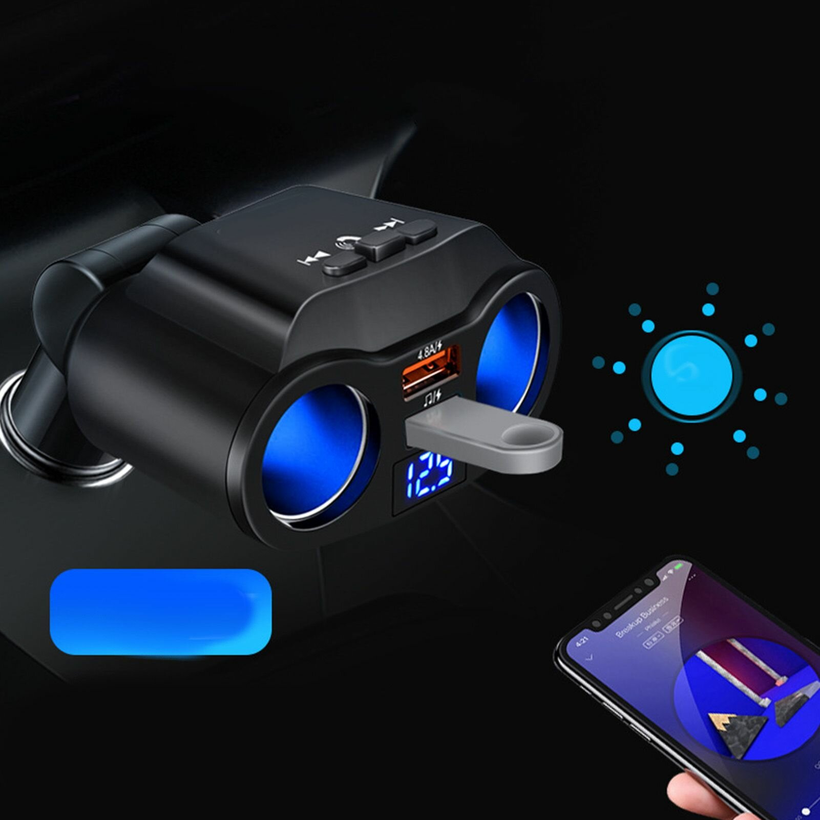 Bluetooth 2 гнезда прикуривателя разветвитель многофункциональный автомобильный зарядный адаптер с двумя портами USB