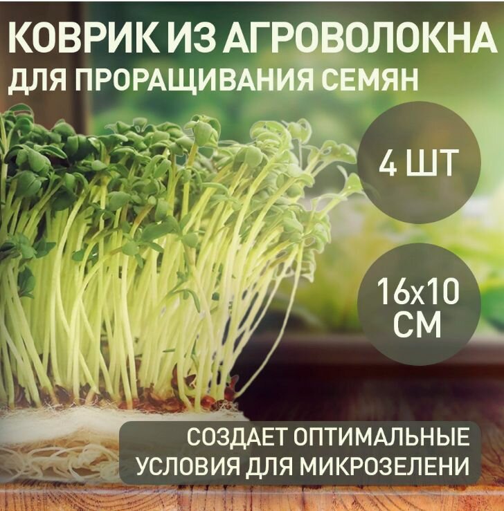 Коврик для выращивания микрозелени 16х10х0,5 см 4 шт
