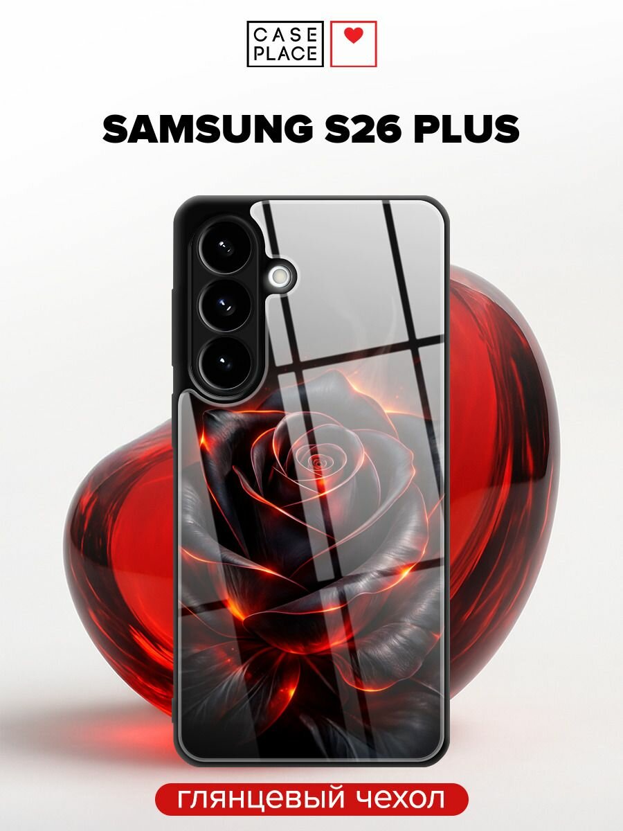 Чехол на Samsung Galaxy S26 Plus / Самсунг Галакси S26 Плюс с принтом "Огненная черная роза"