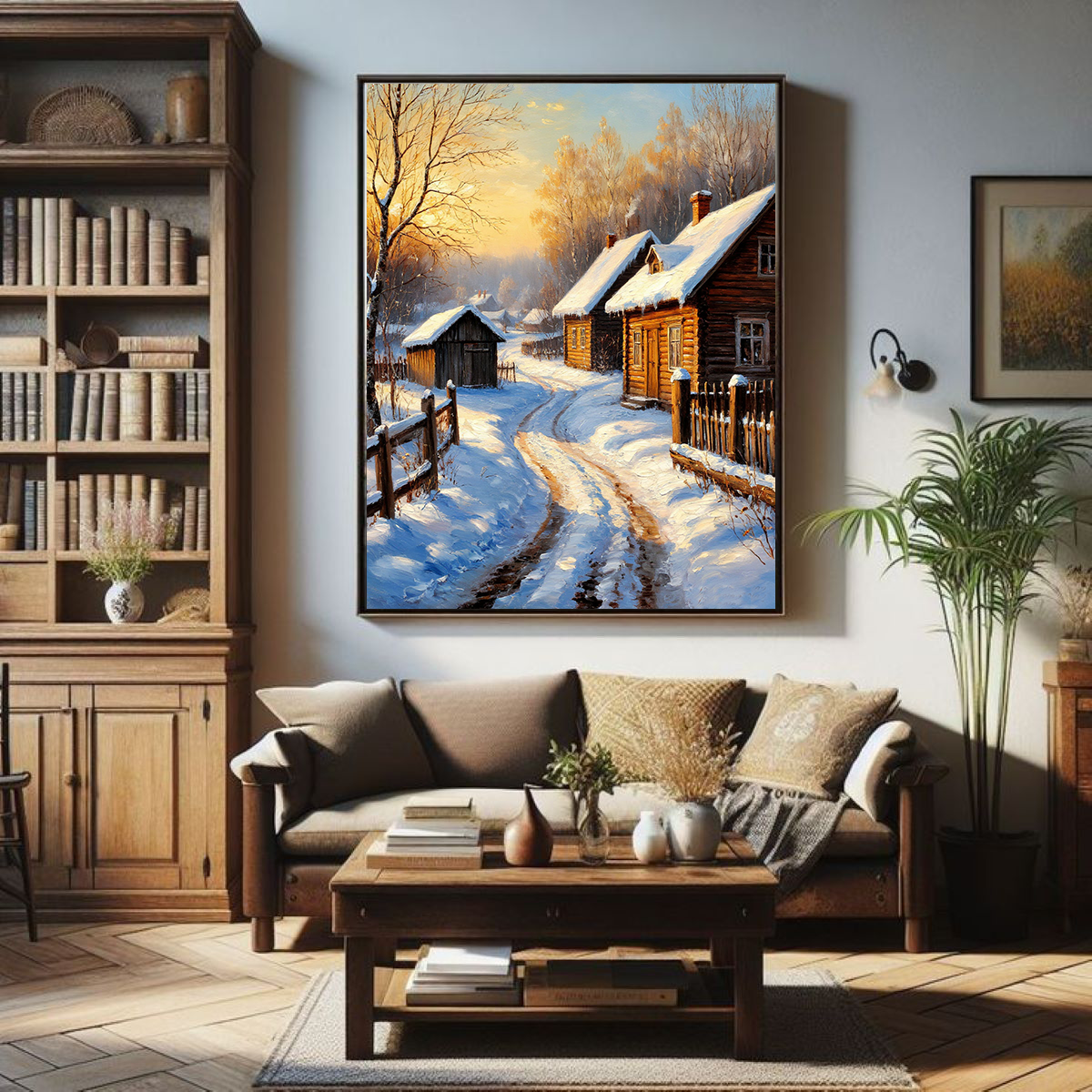 Картина на стену для интерьера "Зимняя деревня" 40х50 см, холст на подрамнике, ArtInter