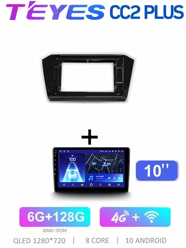 Магнитола 10" Teyes CC2 Plus 6/128 Gb для Volkswagen Passat B8 2016-2018 без кнопки