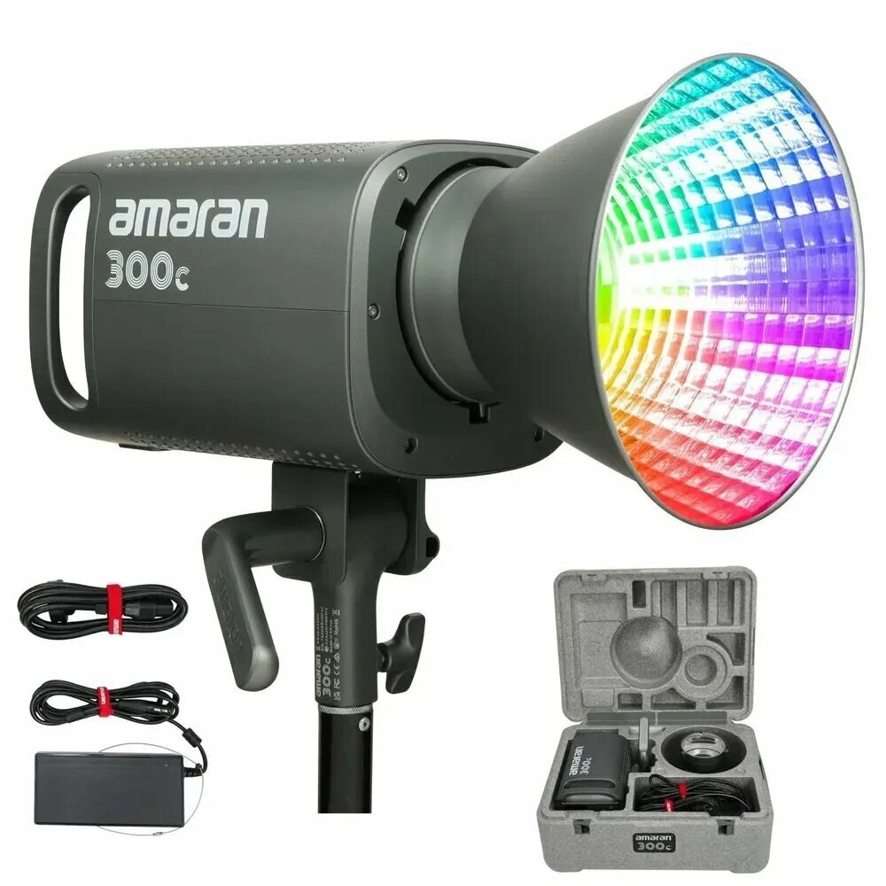 Осветитель Aputure amaran 300C, RGBWW 300W COB Video Light 26,580 люкс @1м с гиперрефлектором, 2,500K - 7,500K CCT с регулировкой G/M, APP Contorl (серый)