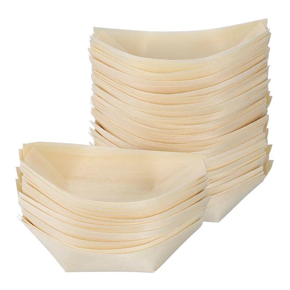 Набор из 50 миниатюрных деревянных лодочек для суши, цвета хаки, для подачи закусок и десертов