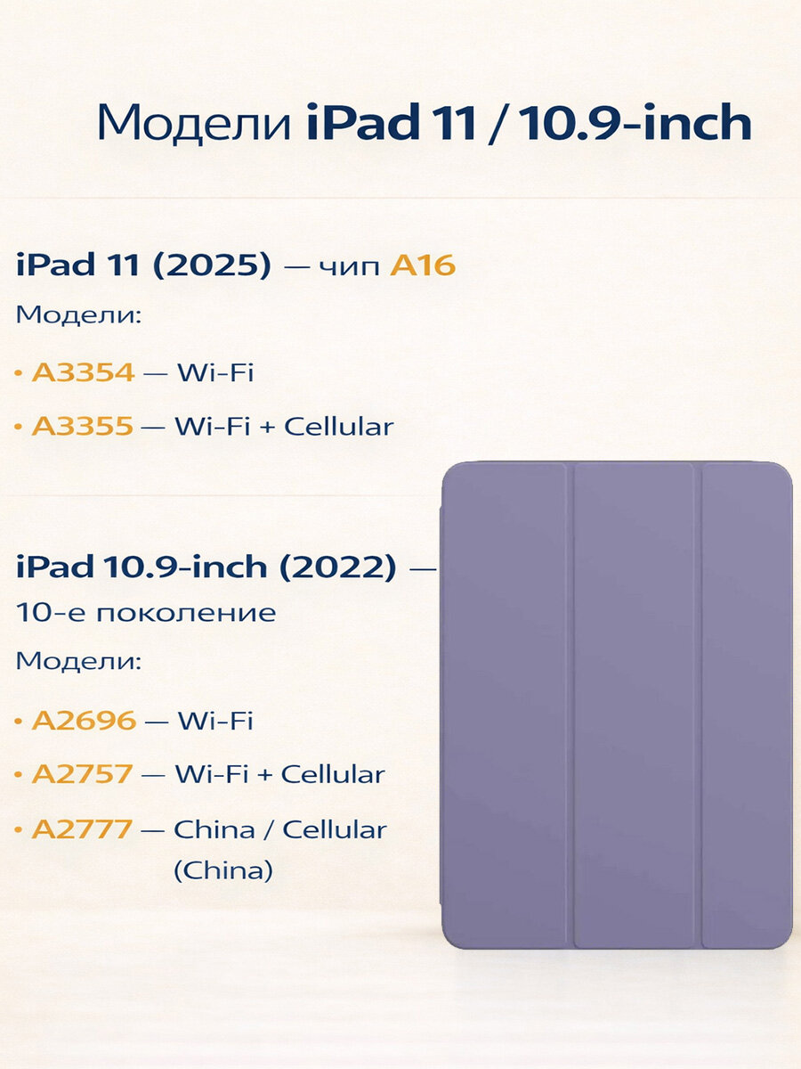 Чехол на Apple iPad 11 A16 (2025) / iPad 10.9 (10-го поколения) 2022 года, Smart Folio (магнитное крепление), английская лаванда