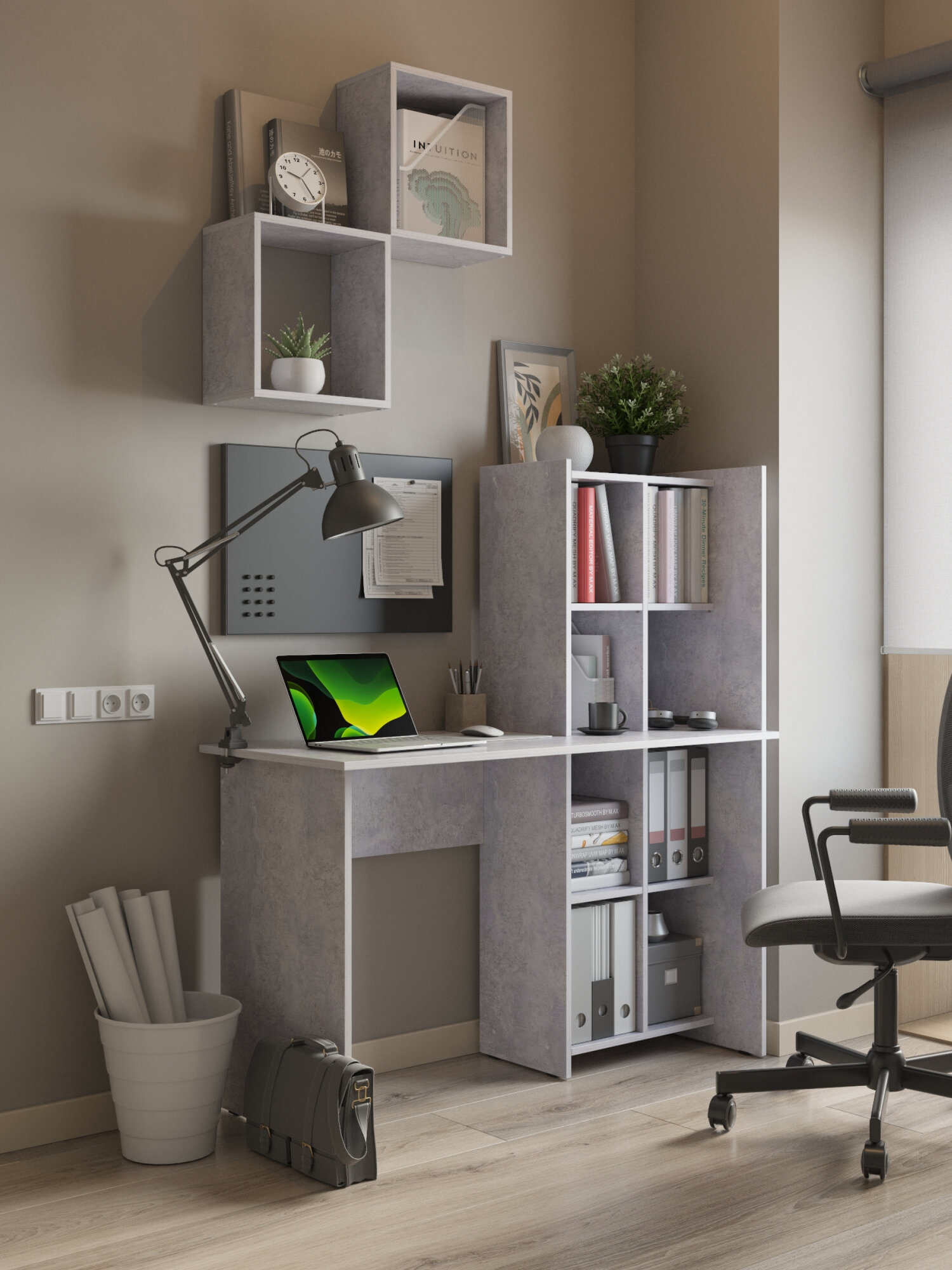 Стол письменный Vif "Эдем-1" цемент с надстройкой, 1218х522х1358 мм.