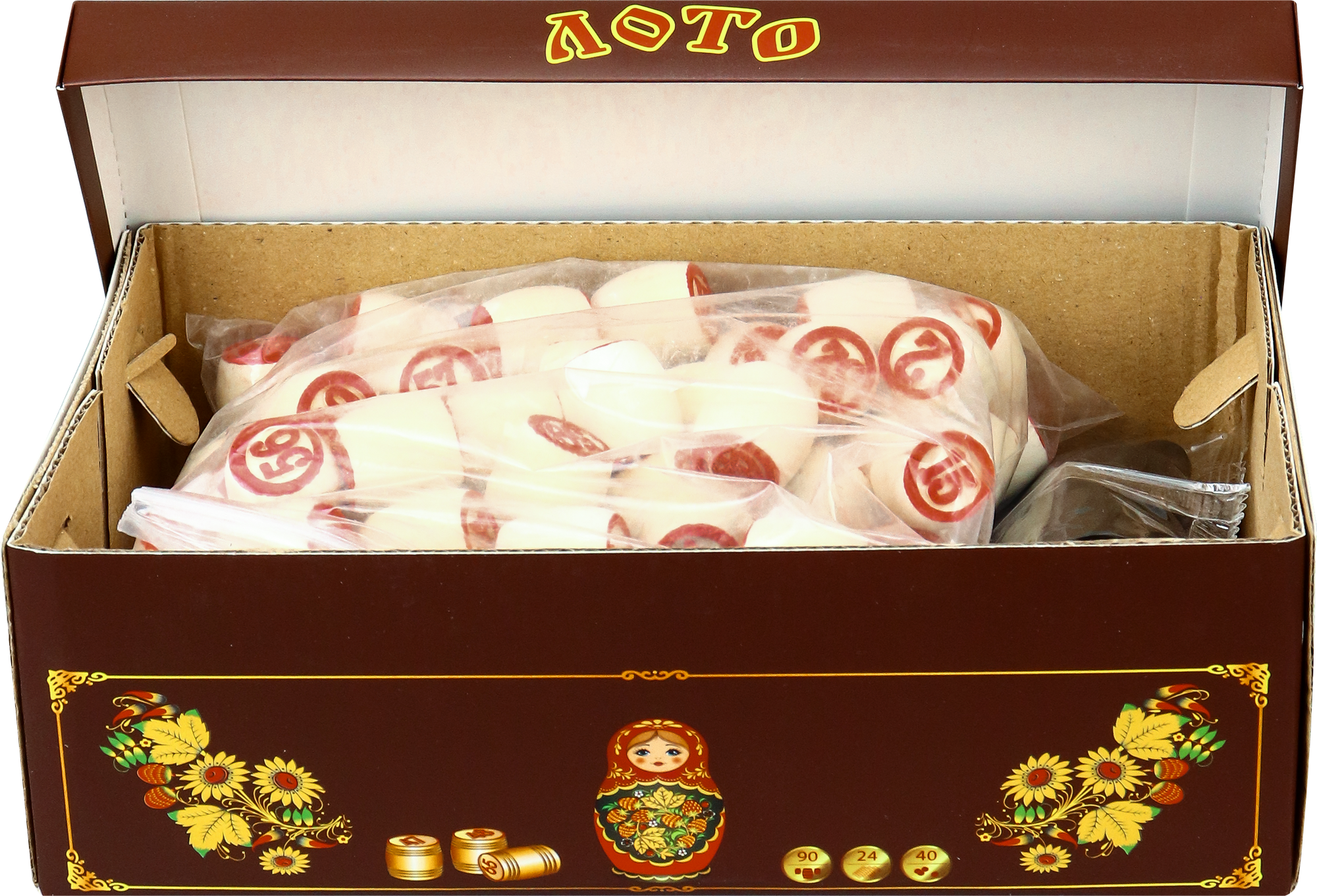 Русское Лото (деревянные бочонки 90 шт) в картонной коробке 24*13*8см ИН-7532