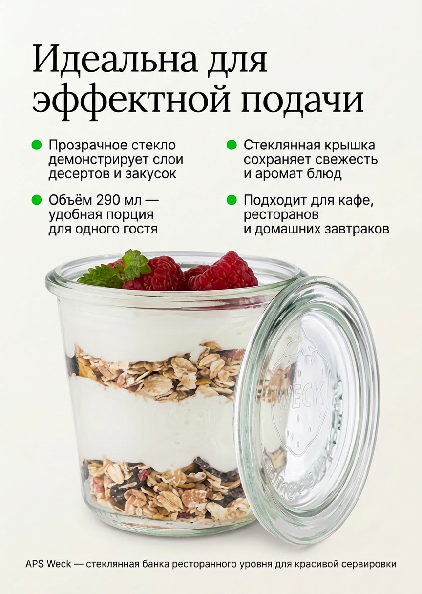 Банка для подачи десертов и закусок APS Weck 9x9 см, стекло, 0,29 л