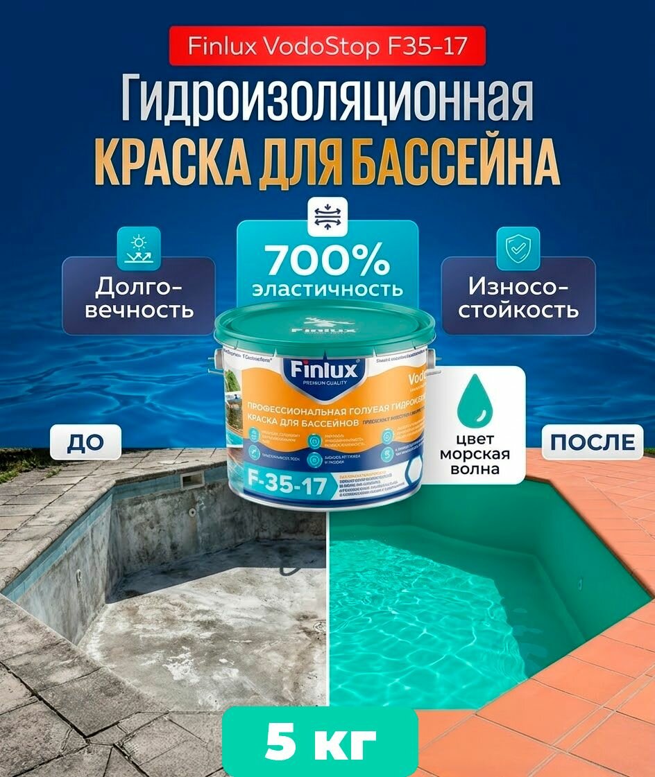 Резиновая краска для бассейна F35-17 Gold, (5 кг Морская волна)