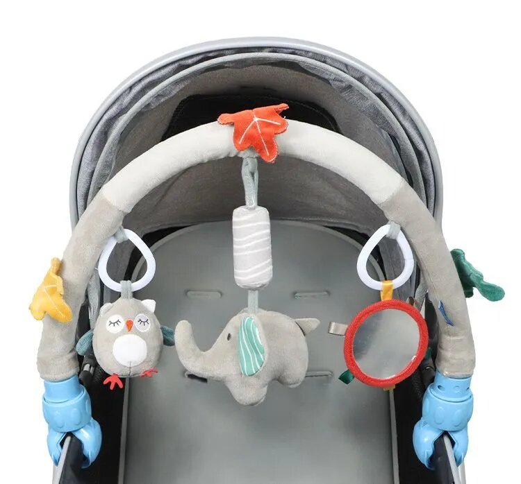 Игровая дуга с развивающими игрушками для новорожденных малышей для колясок, кроваток и стульчиков, гибкая, с шуршащими элементами, пищалкой, погремушкой